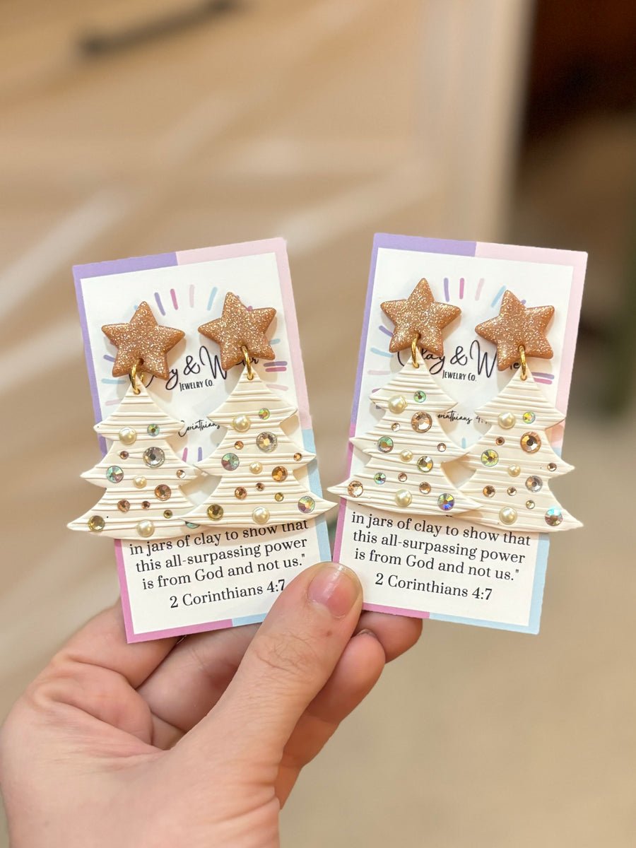 Rhinestone Christmas Trees - Snow White – Clay & Water Jewelry Co.